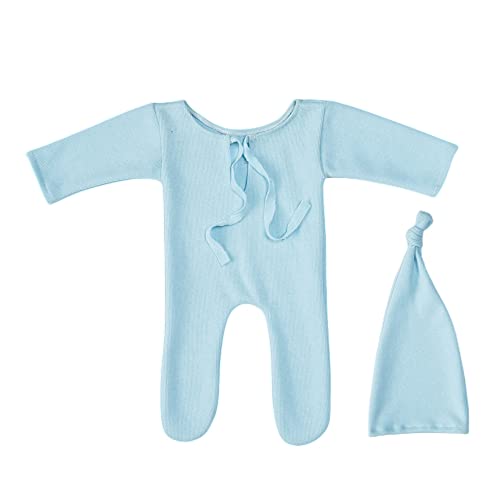 Fashion Newborn Boys Girls Baby Photo Shoot Props Outfits Crochet Clothes Long Tail Hat Pants Photography Props (Blue)