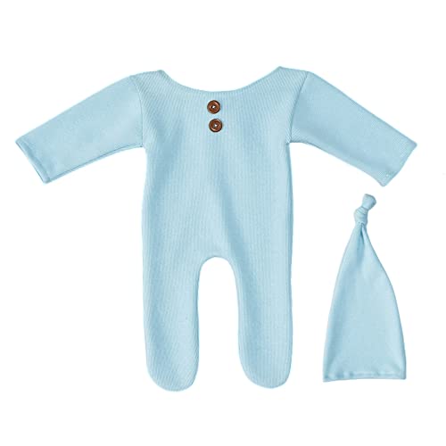 Fashion Newborn Boys Girls Baby Photo Shoot Props Outfits Crochet Clothes Long Tail Hat Pants Photography Props (Blue)