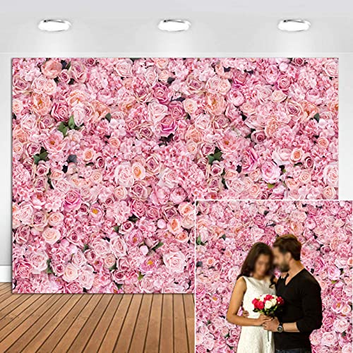 CGXINS Pink Rose Wall Picture Backdrop 7x5ft Pink Flowers Photography Backdrop for Girls Birthday Party Wedding Bridal Shower Party Banner Decoration