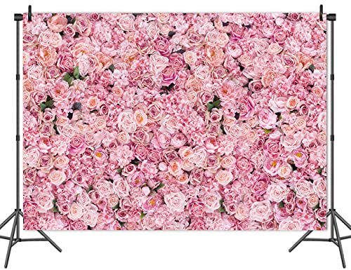 CGXINS Pink Rose Wall Picture Backdrop 7x5ft Pink Flowers Photography Backdrop for Girls Birthday Party Wedding Bridal Shower Party Banner Decoration