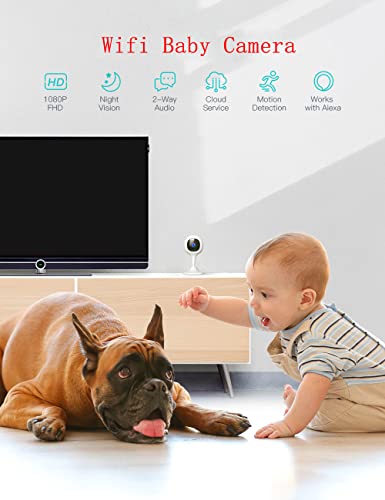 Baby Monitor 1080P FHD WiFi Security Indoor Camera Smart Pet Camera 103° Wide-Angle Two-Way Audio, 940nm Night Vision,Motion Detection, Compatible with Alexa