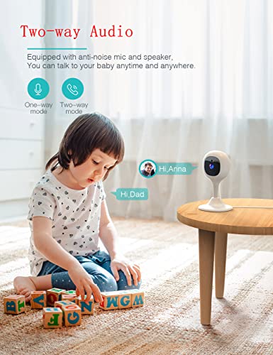 Baby Monitor 1080P FHD WiFi Security Indoor Camera Smart Pet Camera 103° Wide-Angle Two-Way Audio, 940nm Night Vision,Motion Detection, Compatible with Alexa