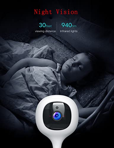 Baby Monitor 1080P FHD WiFi Security Indoor Camera Smart Pet Camera 103° Wide-Angle Two-Way Audio, 940nm Night Vision,Motion Detection, Compatible with Alexa