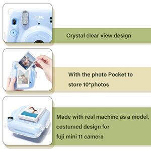 MUZIRI KINOKOO Mini 11 Case Compatible with Fuji Instax Mini 11 Instant Camera -Hard PVC Crystal Clear Case with Back Photo Pocket to Store Films -Transparent