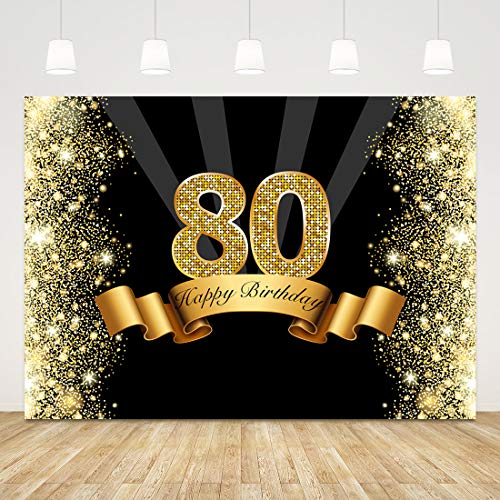 Happy 80th Birthday Backdrop Gold 80 Birthday Background 7x5ft Glitter 80th Birthday Backdrops for Party Photography 80 Years Old Decor Eighty Birthday Party Banner 80 Photo Booth Props