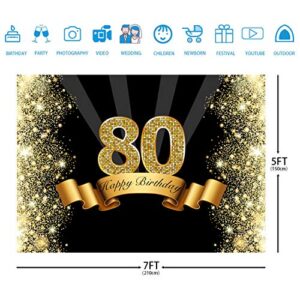 Happy 80th Birthday Backdrop Gold 80 Birthday Background 7x5ft Glitter 80th Birthday Backdrops for Party Photography 80 Years Old Decor Eighty Birthday Party Banner 80 Photo Booth Props