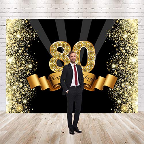 Happy 80th Birthday Backdrop Gold 80 Birthday Background 7x5ft Glitter 80th Birthday Backdrops for Party Photography 80 Years Old Decor Eighty Birthday Party Banner 80 Photo Booth Props