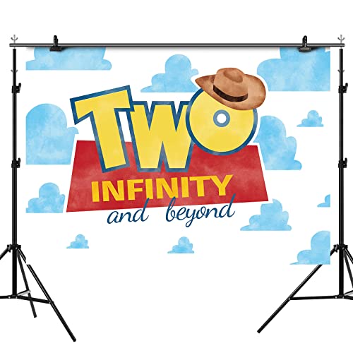 Rsuuinu Two Infinity and Beyond Backdrop 2nd Birthday Hat Blue Clouds Birthday Party Supplies Decorations Photography Background for Kids Boys Second Birthday Cake Table Banner Photo Booth Props 7x5ft