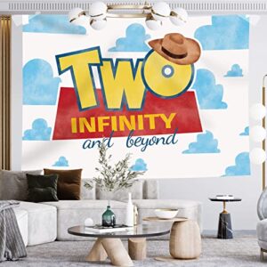 Rsuuinu Two Infinity and Beyond Backdrop 2nd Birthday Hat Blue Clouds Birthday Party Supplies Decorations Photography Background for Kids Boys Second Birthday Cake Table Banner Photo Booth Props 7x5ft