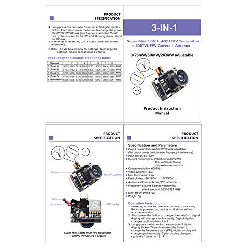 AKK Micro FPV AIO Camera (600TVL) and 5.8G 0/25/50/200mW Switchable Transmitter with Clover Antenna for FPV RC Car FPV Racing Drone Quadcopter Micro RC Plane Whoop Blade Inductrix