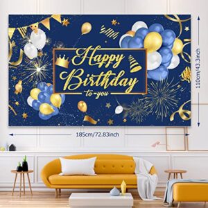 INPHER Happy Birthday Backdrop Navy Blue and Gold Birthday Decorations Backdrop 55 Pack Navy Blue Gold Balloon Arch Garland Kit Happy Birthday Banner Party Decorations for Kids Men Women