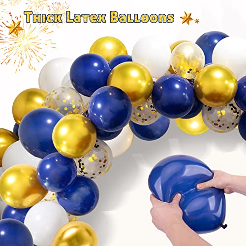 INPHER Happy Birthday Backdrop Navy Blue and Gold Birthday Decorations Backdrop 55 Pack Navy Blue Gold Balloon Arch Garland Kit Happy Birthday Banner Party Decorations for Kids Men Women