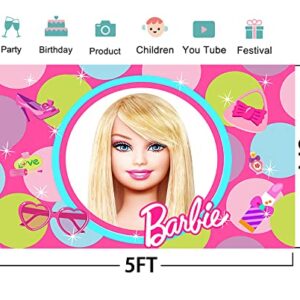 Pink Backdrops for Barbie Birthday Party Decorations Supplies Barbie Baby Shower Photo Background for Girl Lady Birthday Party Cake Table Decorations Barbie Birthday Banner 5x3ft