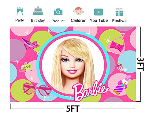 Pink Backdrops for Barbie Birthday Party Decorations Supplies Barbie Baby Shower Photo Background for Girl Lady Birthday Party Cake Table Decorations Barbie Birthday Banner 5x3ft