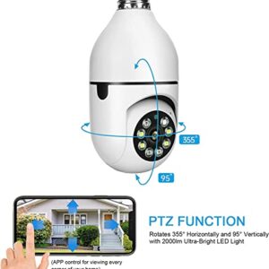 YOBANSE Light Bulb Security Camera, 360 Degree Light Bulb Camera WiFi Outdoor, 1080P Panoramic Wireless Home Surveillance Cameras, Two Way Audio, Night Vision, Smart Motion Detection and Alarm E27