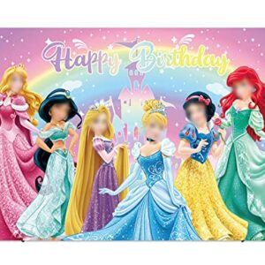 Princess Birthday Backdrop Princess Theme Photography Background Girls Party Supplies Princess Baby Shower Decorations Cake Table Banner Kids Photo Booth Props 7x5FT