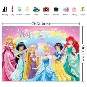 Princess Birthday Backdrop Princess Theme Photography Background Girls Party Supplies Princess Baby Shower Decorations Cake Table Banner Kids Photo Booth Props 7x5FT