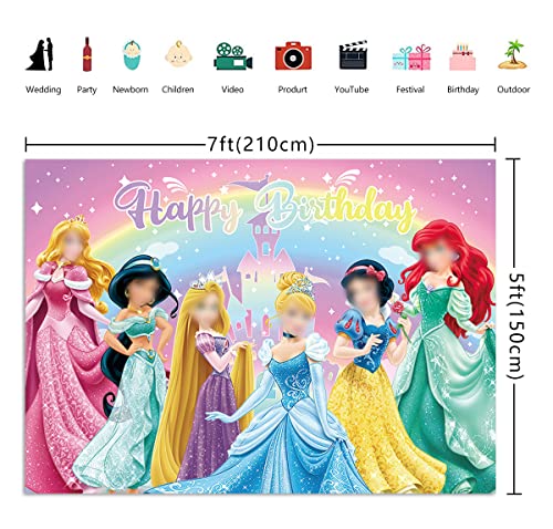 Princess Birthday Backdrop Princess Theme Photography Background Girls Party Supplies Princess Baby Shower Decorations Cake Table Banner Kids Photo Booth Props 7x5FT