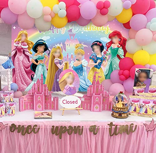 Princess Birthday Backdrop Princess Theme Photography Background Girls Party Supplies Princess Baby Shower Decorations Cake Table Banner Kids Photo Booth Props 7x5FT