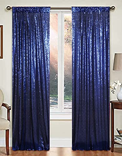 AMZLOKAE Sequin Curtains 2 Panels 2FTx8FT Navy Blue Sequin Curtain Backdrop Sequin Window Curtains Photography Backdrop Glitter Backdrop for Birthday Party Navy Fabric Sparkle Sequin Backdrop