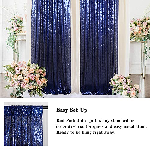 AMZLOKAE Sequin Curtains 2 Panels 2FTx8FT Navy Blue Sequin Curtain Backdrop Sequin Window Curtains Photography Backdrop Glitter Backdrop for Birthday Party Navy Fabric Sparkle Sequin Backdrop