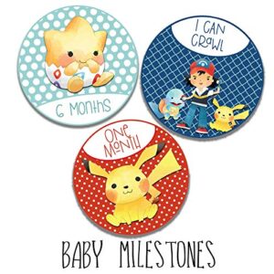 silly goose gifts darling character themed baby milestone stickers for first year month to month photo infant onesie growth chart shower gift scrapbook photo keepsake monthly set (pocket monsters)