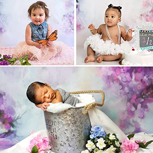 Laeacco Floral Background 5x7ft Oil Painting Watercolor Drawing Wall Flowers Photography Background Light Purple Blooming Spring Cherry Blossoms Abstract Photo Studio Backdrop Bokeh Children Photos