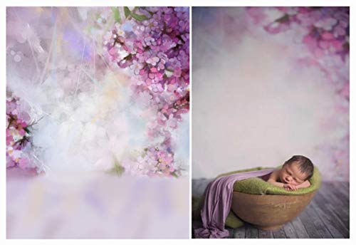 Laeacco Floral Background 5x7ft Oil Painting Watercolor Drawing Wall Flowers Photography Background Light Purple Blooming Spring Cherry Blossoms Abstract Photo Studio Backdrop Bokeh Children Photos