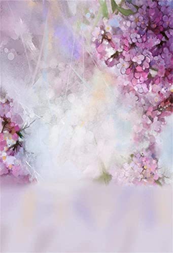 Laeacco Floral Background 5x7ft Oil Painting Watercolor Drawing Wall Flowers Photography Background Light Purple Blooming Spring Cherry Blossoms Abstract Photo Studio Backdrop Bokeh Children Photos