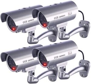 idaodan dummy security camera, fake cameras cctv surveillance system with realistic simulated leds for home security + warning sticker outdoor/indoor use (4 pack)