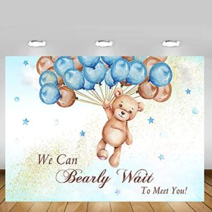 MEHOFOND 7x5ft Bear Boy Baby Shower Backdrop We Can Bearly Wait to Meet You Blue Brown Balloons Gold Glitter Photography Background Party Banner Cake Table Decor Photo Booth Props Supplies