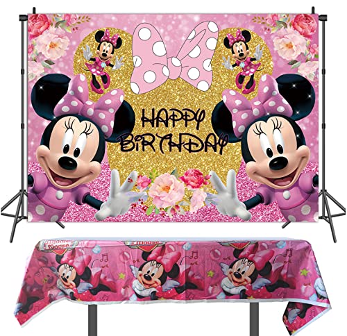 Mouse Backdrop and Mouse Tablecloth Girls Birthday Party Backdrop and Table Cover Mouse Birthday Party Supplies