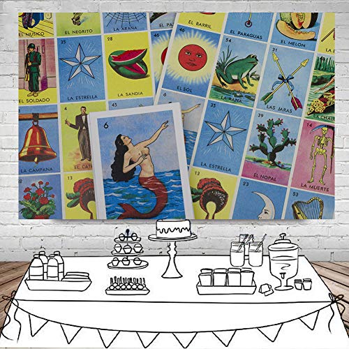 Mexico Loteria Cards Backdrop for Photography Picture Mexican Bingo Photo Video Studio Newborn Baby Shower Background Stitching Mexico Birthday Party Studio Props Banner