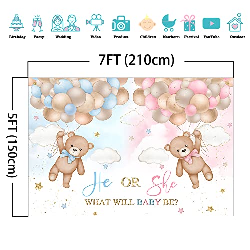 Mocsicka Bear Balloons Gender Reveal Backdrop We Can Bearly Wait Background Blue or Pink He or She Bear Gender Reveal Party Cake Table Decoration Photo Booth Props (7x5ft)