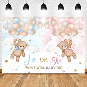 Mocsicka Bear Balloons Gender Reveal Backdrop We Can Bearly Wait Background Blue or Pink He or She Bear Gender Reveal Party Cake Table Decoration Photo Booth Props (7x5ft)