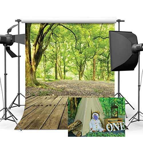 Dudaacvt Enchanted Forest Backdrop 5x7ft Trees Path Wood Floor Rain Photo Background Vinyl Shoot Studio Props for Party Pictures Q007