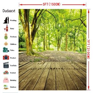 Dudaacvt Enchanted Forest Backdrop 5x7ft Trees Path Wood Floor Rain Photo Background Vinyl Shoot Studio Props for Party Pictures Q007