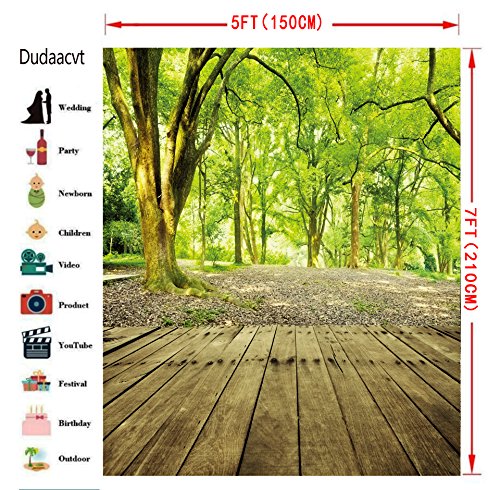 Dudaacvt Enchanted Forest Backdrop 5x7ft Trees Path Wood Floor Rain Photo Background Vinyl Shoot Studio Props for Party Pictures Q007