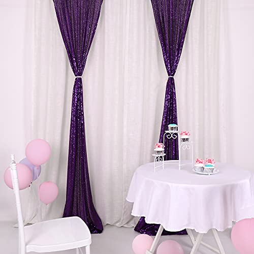 HELAKU Purple Sequin Backdrop Curtains - 2 Panels 2.3x8Ft Purple Glitter Background Backdrop Sparkly Curtains for Birthday Wedding Party Decorations