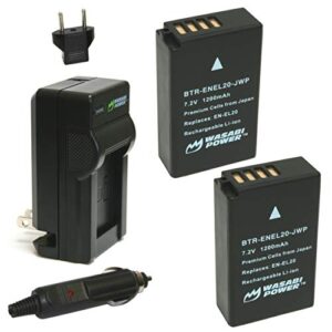 wasabi power battery (2-pack) and charger for nikon en-el20, nikon en-el20a, nikon coolpix a, nikon 1 aw1, nikon 1 j1, nikon 1 j2, nikon 1 j3, nikon 1 s1, nikon 1 v3, and blackmagic pocket cinema camera