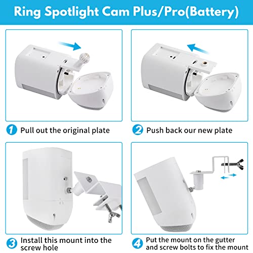 2Pack Gutter Mount for Ring Spotlight Cam Plus/Pro (Battery), Weatherproof Metal Mount Bracket for Your Ring Security Camera (White)