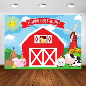 avezano farm backdrop for kids birthday party decorations red barn farm animal photography background cartoon farm animals happy birthday party banner photoshoot backdrops (7x5ft)