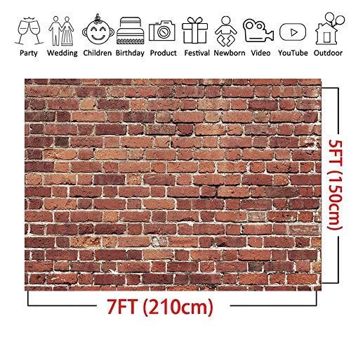 LTLYH 7x5ft Red Brick Wall Photography Backdrop Photo Background Kids Birthday Cake Smash Photoshoot Wedding Graduation Party Photographer Photo Booth Studio Props Banner 080