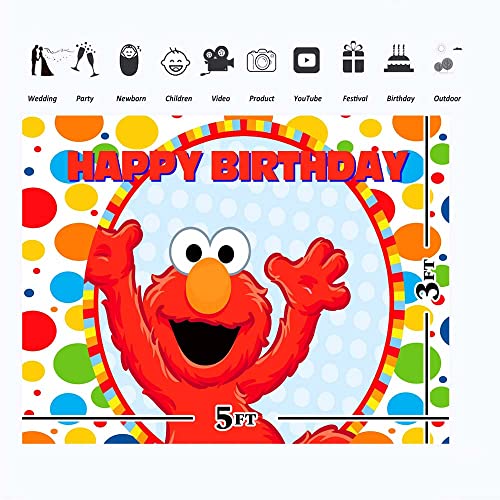 Elmo Backdrop 1st Birthday 5x3ft Red Monster Elmo Birthday Party Background for Kids First Birthday Vinyl Elmo One Year Old Birthday Banner for Boys and Girls