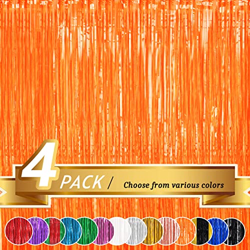 BTSD-home Orange Foil Fringe Curtain, Metallic Photo Booth Backdrop Tinsel Door Curtains for Wedding Birthday Bridal Shower Baby Shower Bachelorette Christmas Party Decorations(4 Pack, 8ft x 3ft)