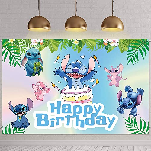 Cartoon Aloha Theme Happy Birthday Photography Backdrop Tropical Summer Photo Background Cartoon Theme Party Decoration Banner 5x3ft