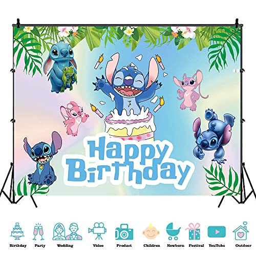 Cartoon Aloha Theme Happy Birthday Photography Backdrop Tropical Summer Photo Background Cartoon Theme Party Decoration Banner 5x3ft