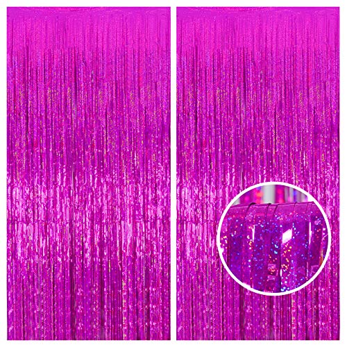 Melsan 2 Pack 3.2 ft x 8.2 ft Tinsel Foil Fringe Curtains Backdrop, Sparkle Foil Tinsel Curtains for Party Picture Area Decoration, Rose Red