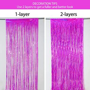 Melsan 2 Pack 3.2 ft x 8.2 ft Tinsel Foil Fringe Curtains Backdrop, Sparkle Foil Tinsel Curtains for Party Picture Area Decoration, Rose Red