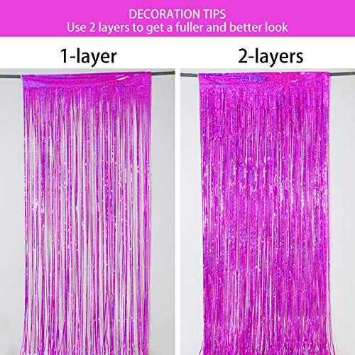 Melsan 2 Pack 3.2 ft x 8.2 ft Tinsel Foil Fringe Curtains Backdrop, Sparkle Foil Tinsel Curtains for Party Picture Area Decoration, Rose Red